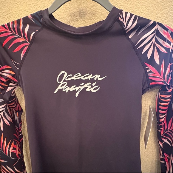 OP | Swim | Nwtop Ocean Pacific Black And Pink Leaf Print Sleeves Rash ...